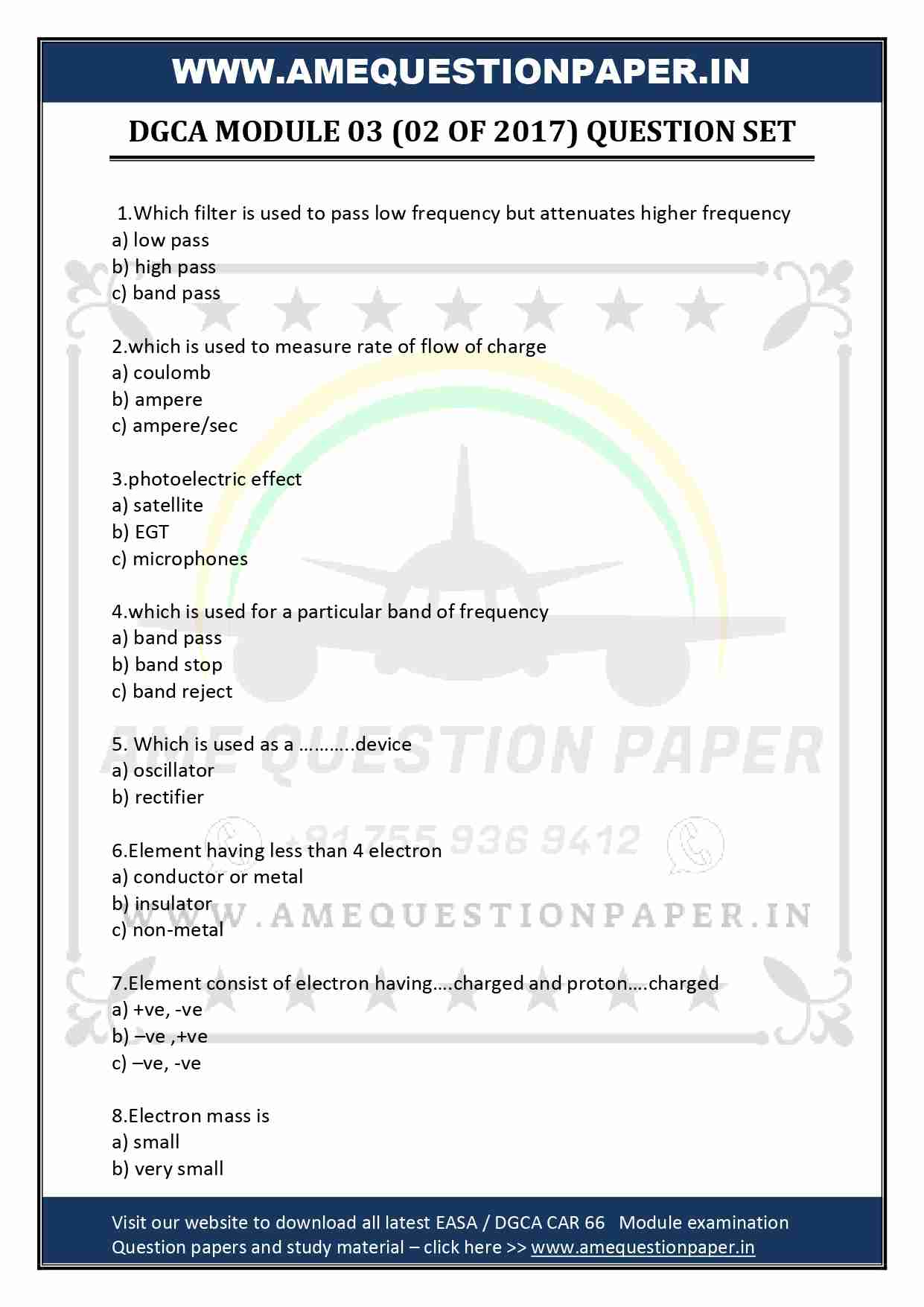 DGCA AME MODULE 3 ELECTRICAL PREVIOUS QUESTION PAPER