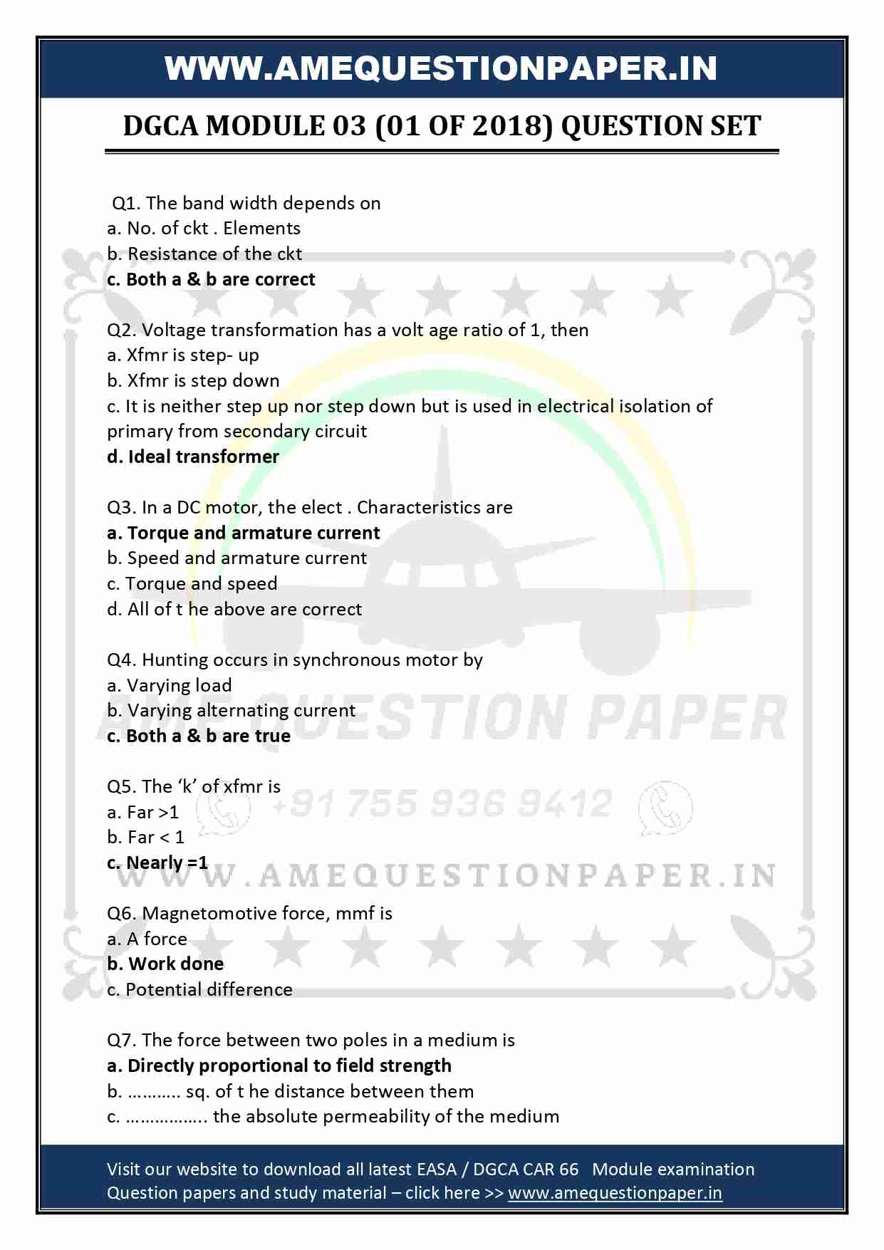 DGCA AME MODULE 3 ELECTRICAL PREVIOUS QUESTION PAPER