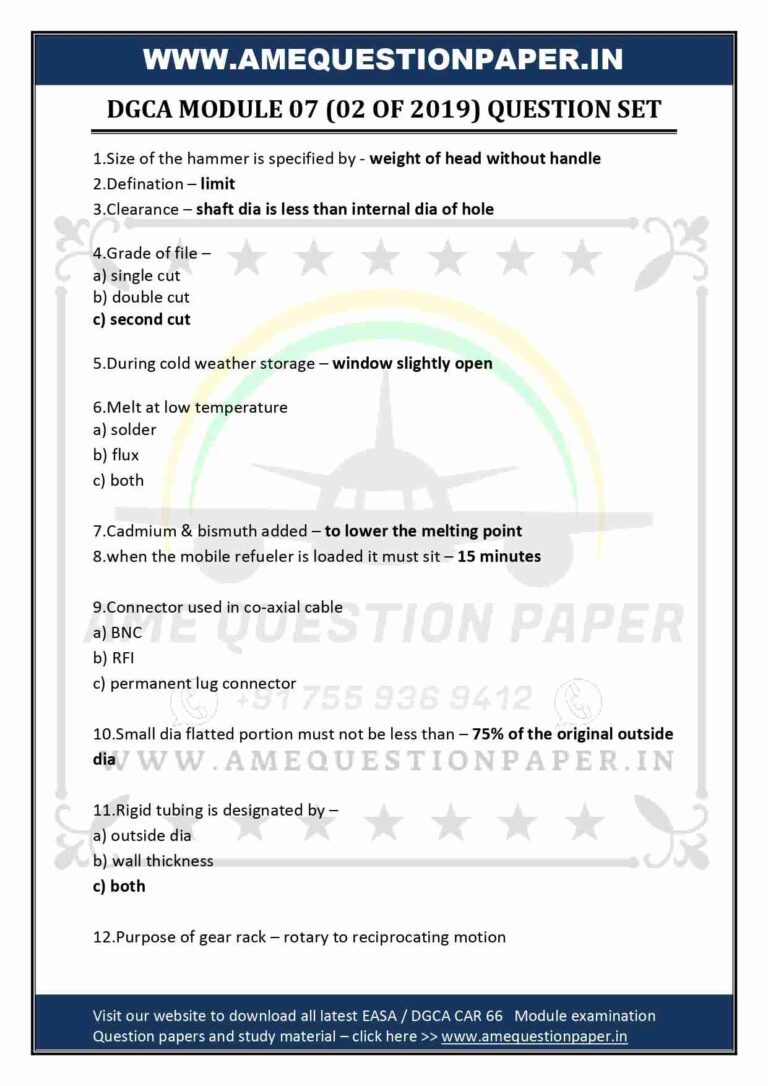 DGCA AME MODULE 7 B1 & B2 MAINTENANCE PRACTICES PREVIOUS QUESTION PAPER