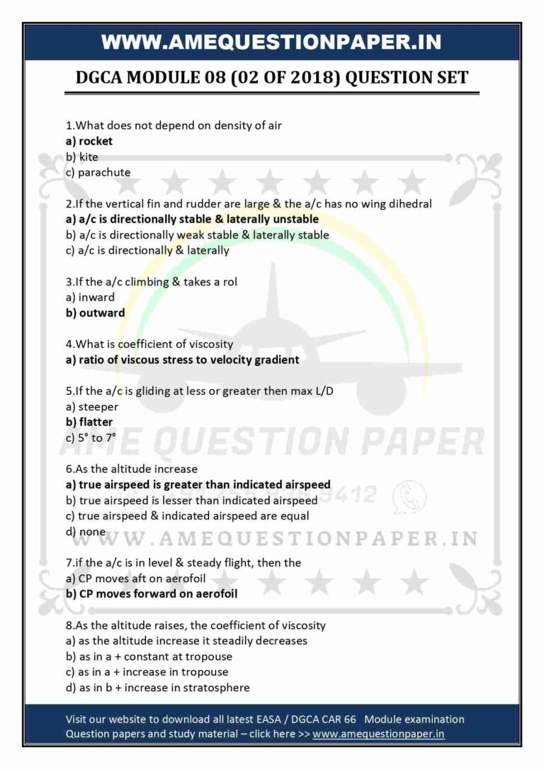 DGCA AME MODULE 8 AERODYNAMICS PREVIOUS QUESTION PAPER