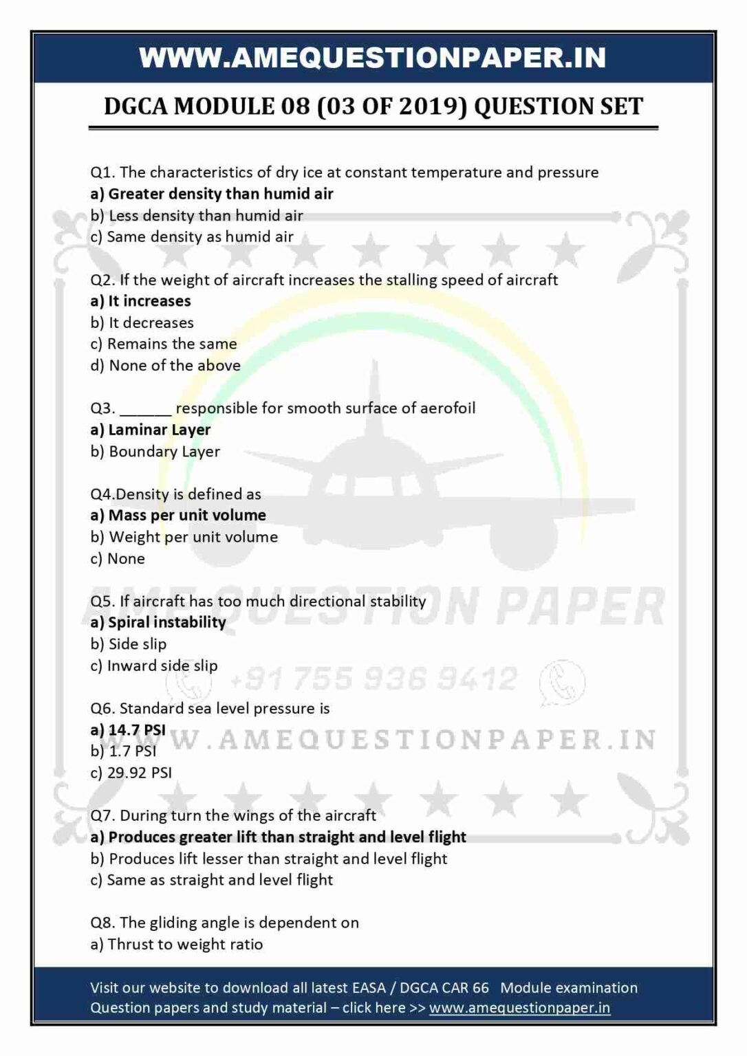 DGCA AME MODULE 8 AERODYNAMICS PREVIOUS QUESTION PAPER