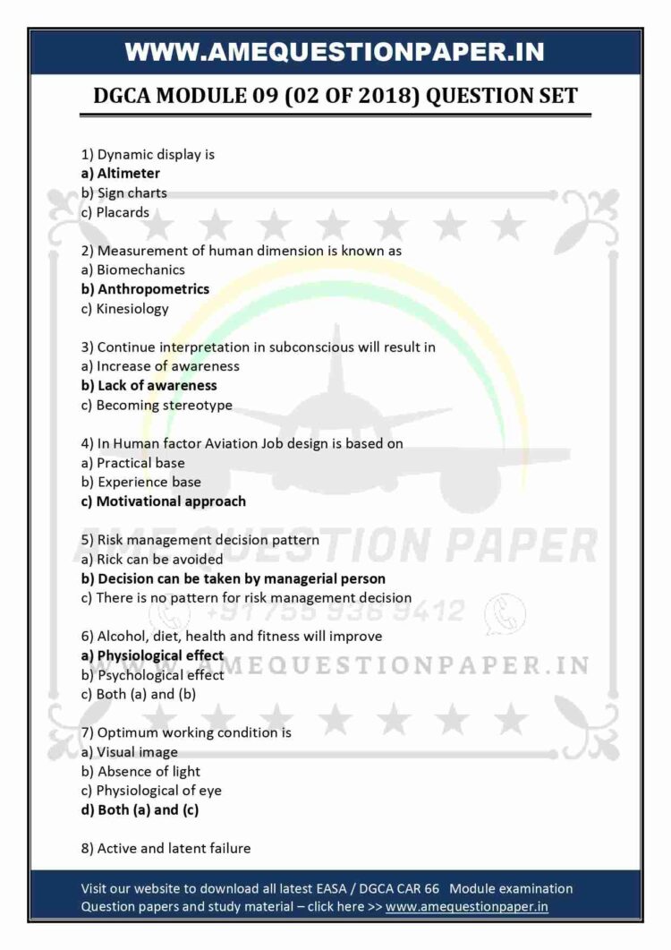 DGCA AME MODULE 9 HUMAN FACTOR PREVIOUS QUESTION PAPER