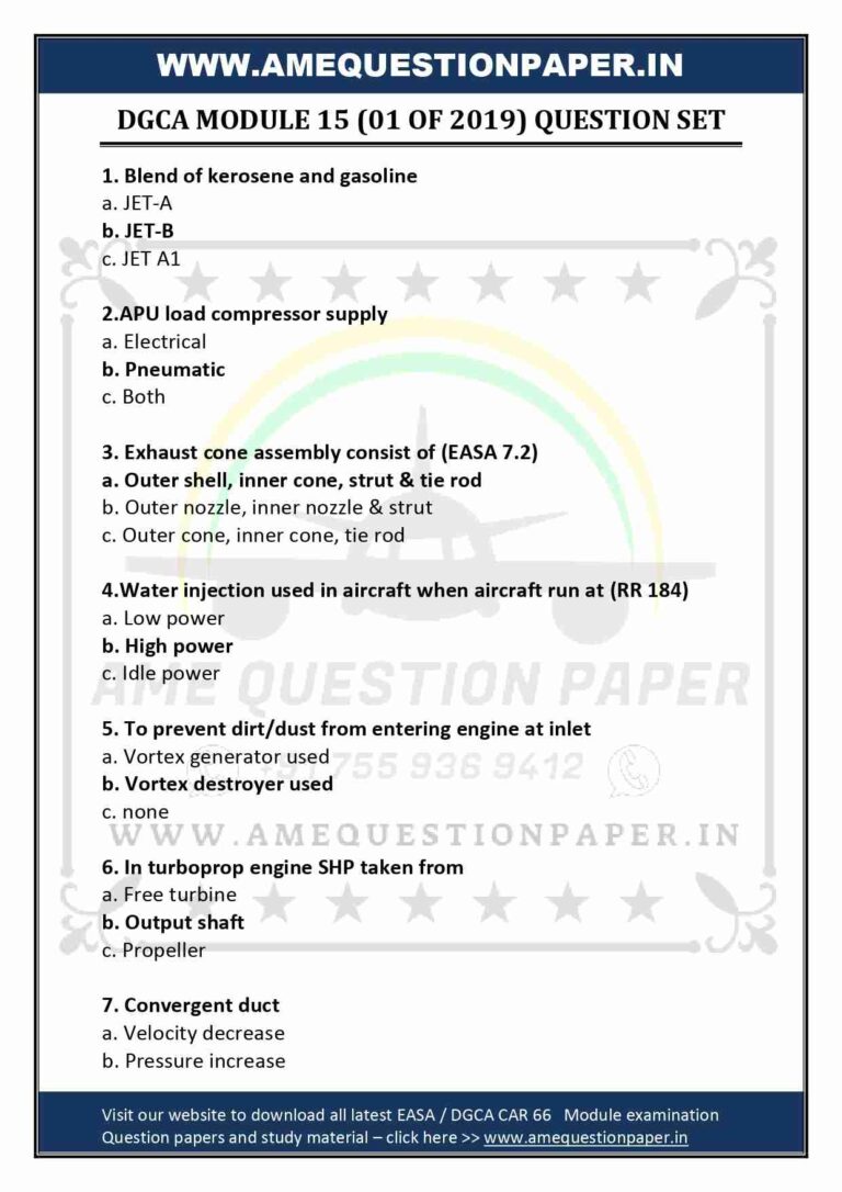 DGCA AME MODULE 15 B1 GAS TURBINE ENGINE PREVIOUS QUESTION PAPER
