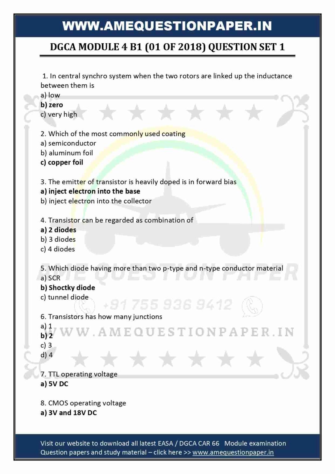 DGCA AME MODULE 4 B1 ELECTRONICS PREVIOUS QUESTION PAPER