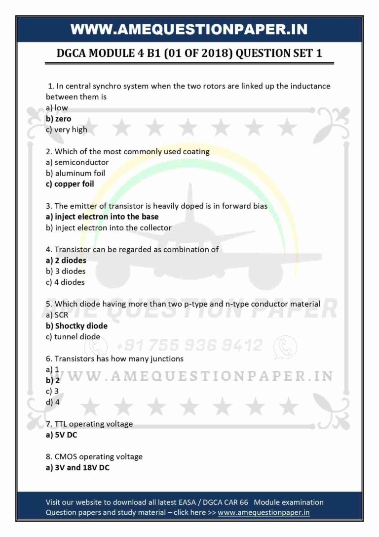 DGCA AME MODULE 4 B1 ELECTRONICS PREVIOUS QUESTION PAPER DGCA AME MODULE 4 B1 ELECTRONICS PREVIOUS QUESTION PAPER