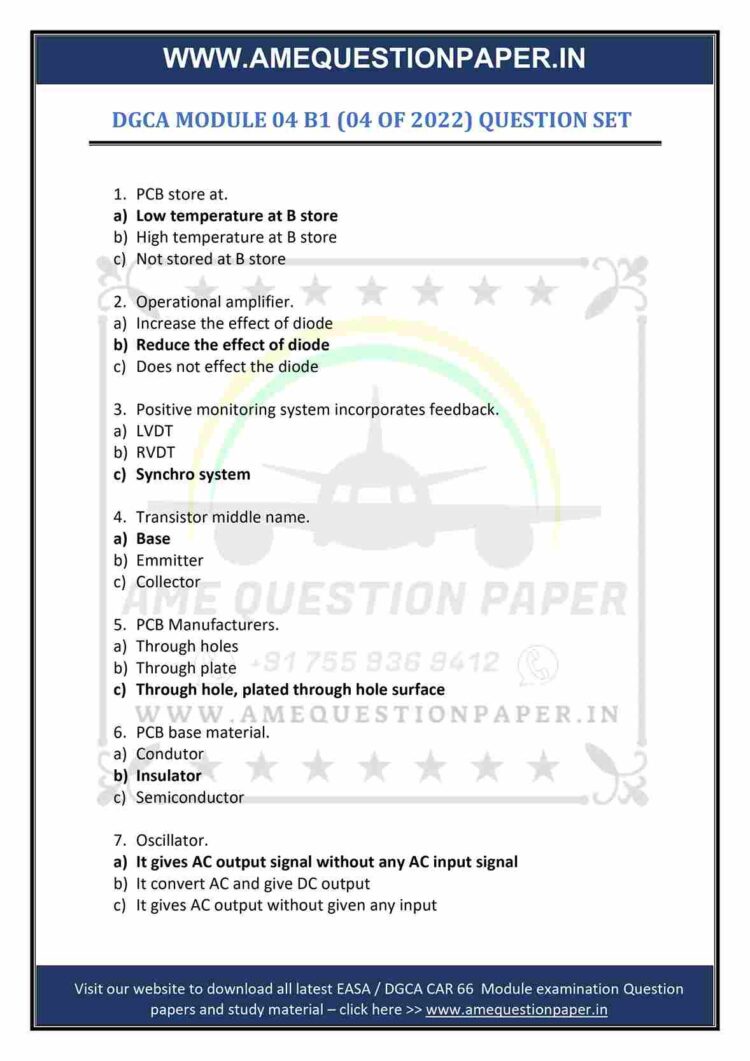 DGCA AME MODULE 4 B1 ELECTRONICS PREVIOUS QUESTION PAPER