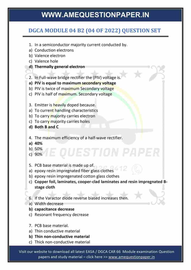 DGCA AME MODULE 4 B2 ELECTRONICS PREVIOUS QUESTION PAPER