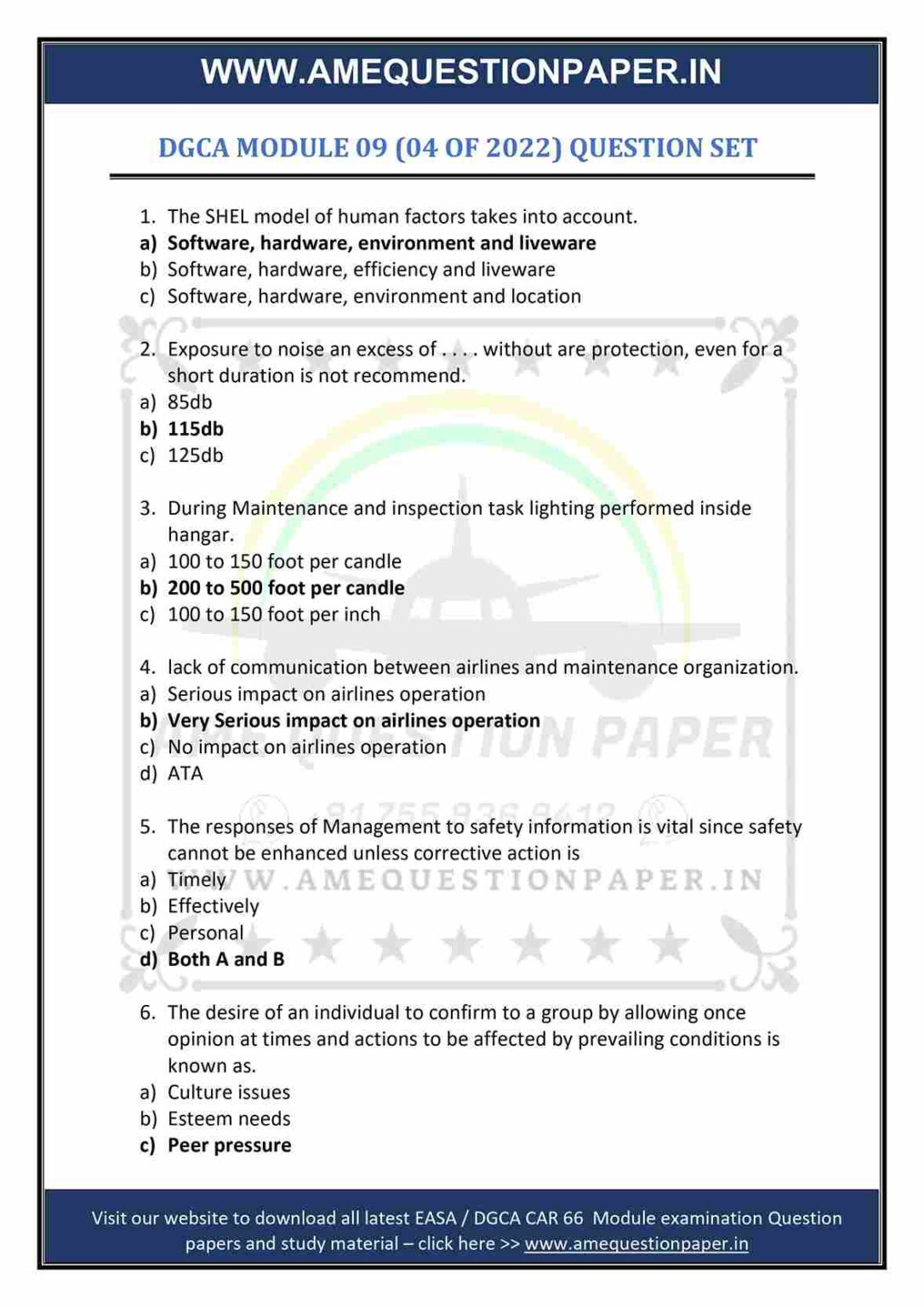 DGCA AME MODULE 9 HUMAN FACTOR PREVIOUS QUESTION PAPER